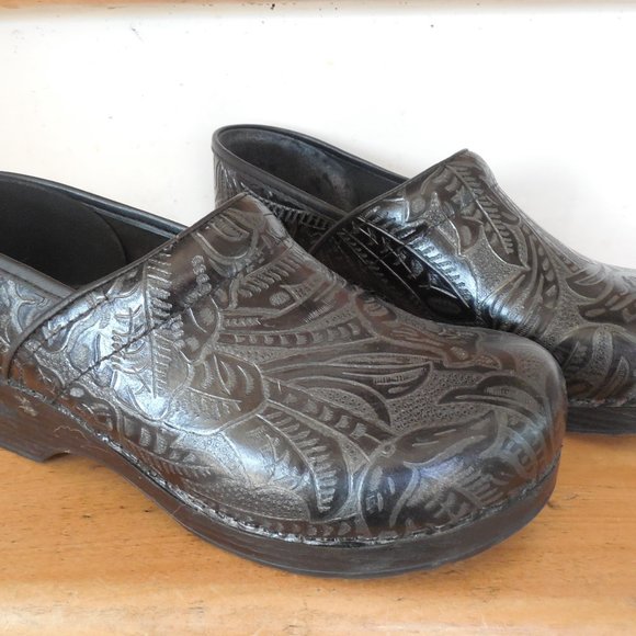 Dansko | Shoes | Dansko Professional Tooled Black Floral Clog Size 4 ...